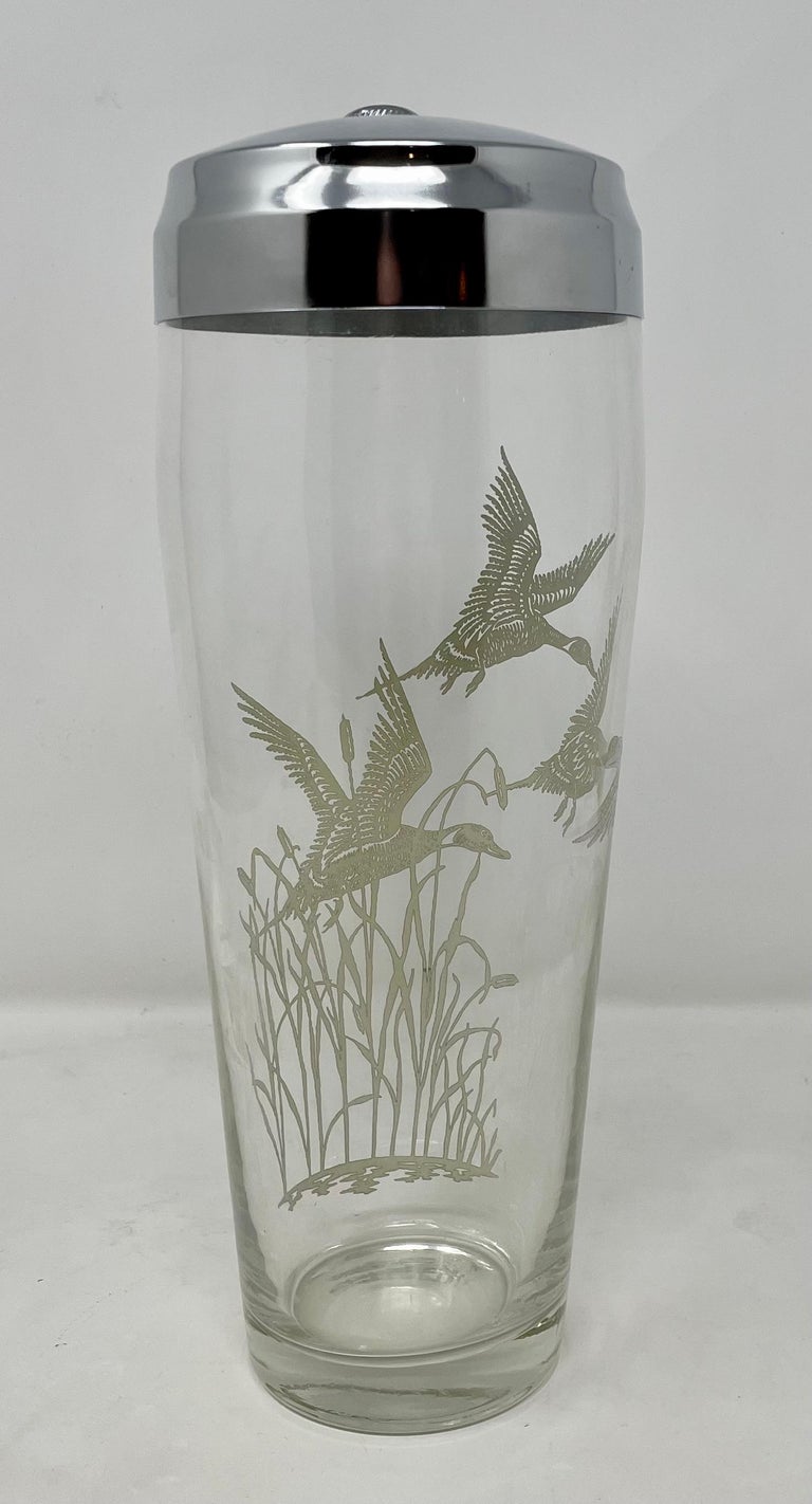 Estate Retro Cut Crystal and Silver Overlay Cocktail Shaker with Birds ...
