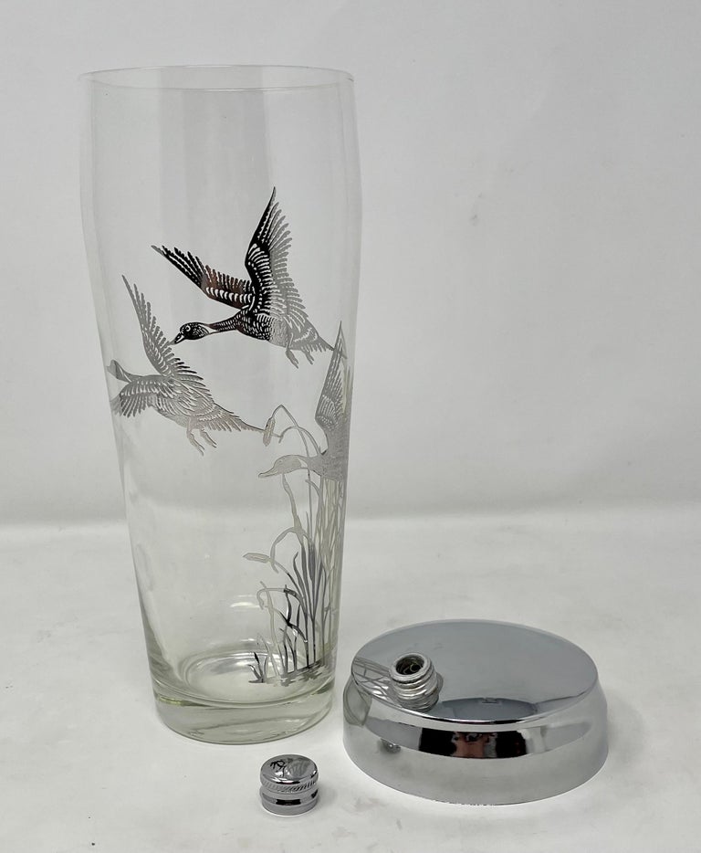 Estate Retro Cut Crystal and Silver Overlay Cocktail Shaker with Birds ...