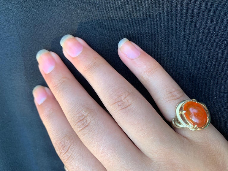 Estate Retro Oval Cabochon Orange Fire Opal 14k Yellow Gold Ring For ...