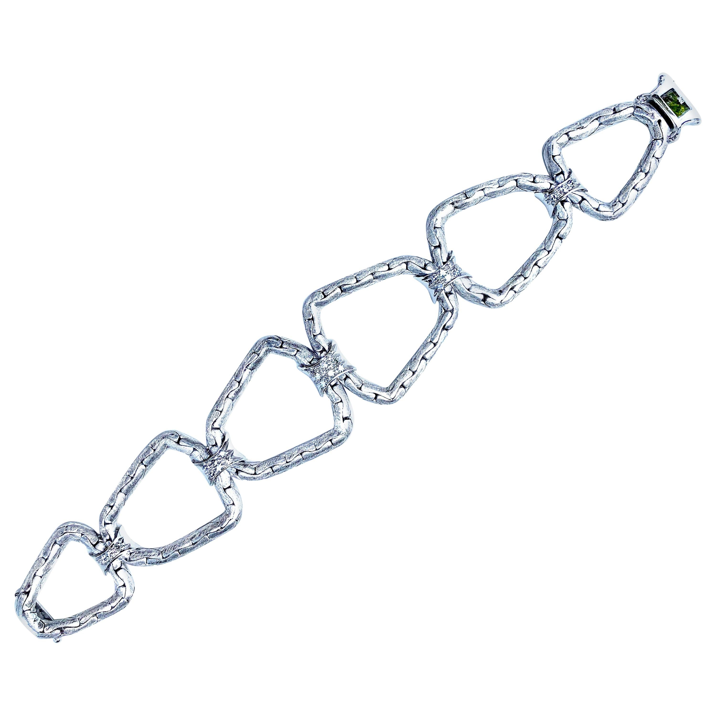 Round Brilliant Cut Diamond Halo Chain Link Bracelet in 18 Karat White ...