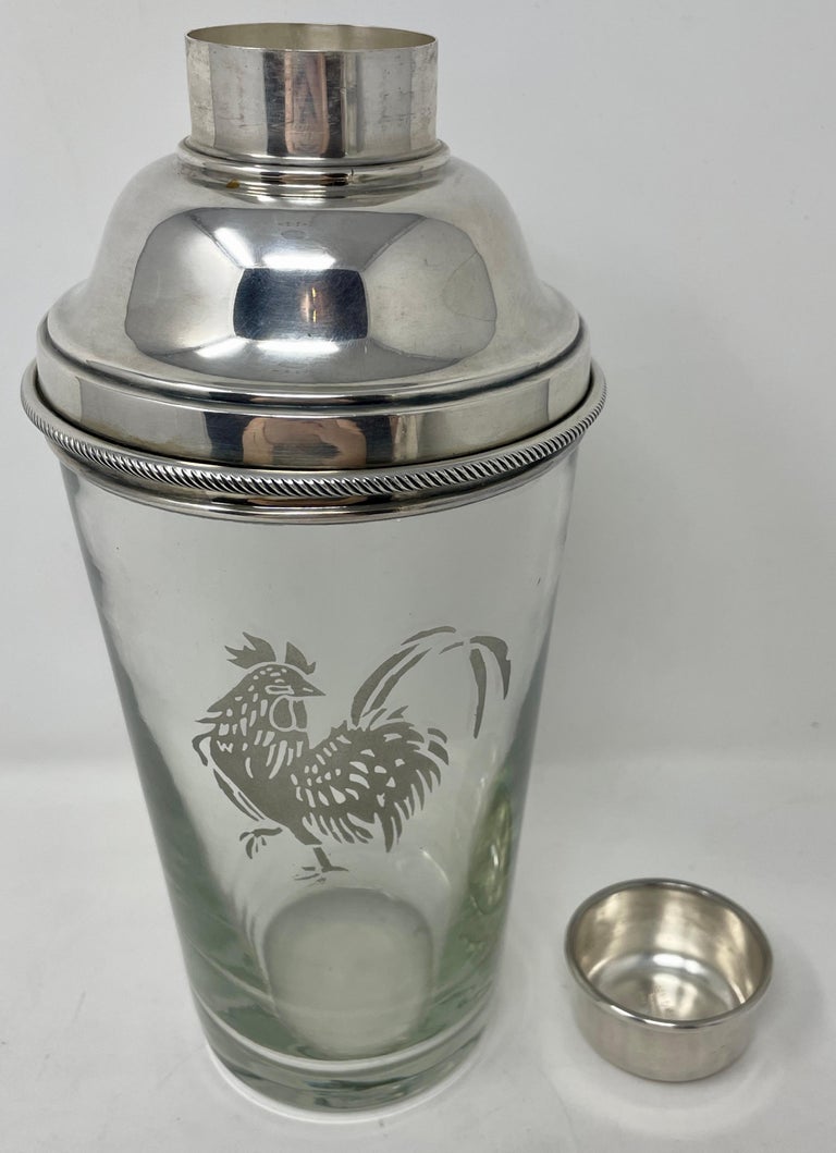 Estate Retro Rooster Cut Crystal and Silver-Plated Cocktail Shaker ...