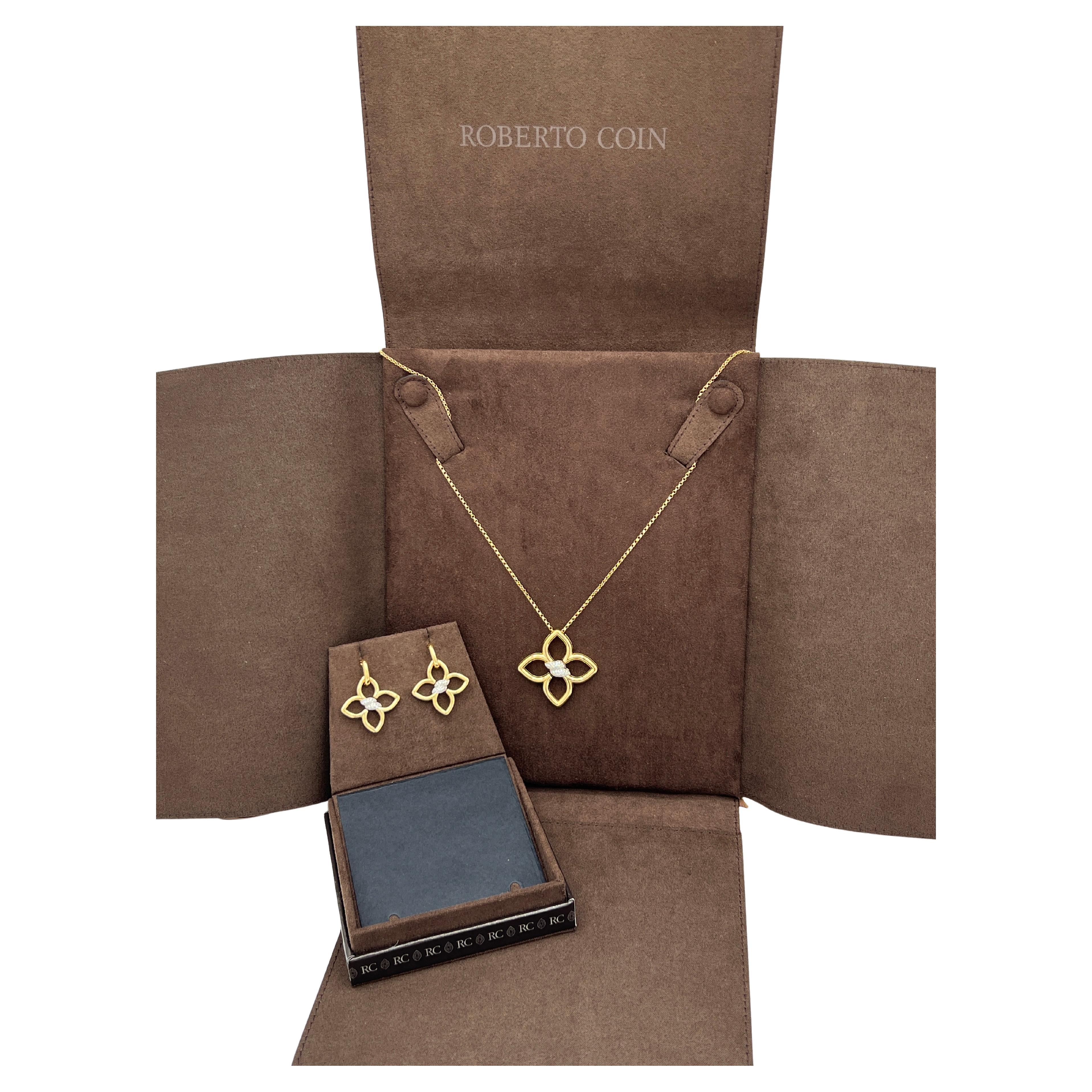 Estate Roberto Coin Necklace and Earrings Set in 18K Gold with Original ...