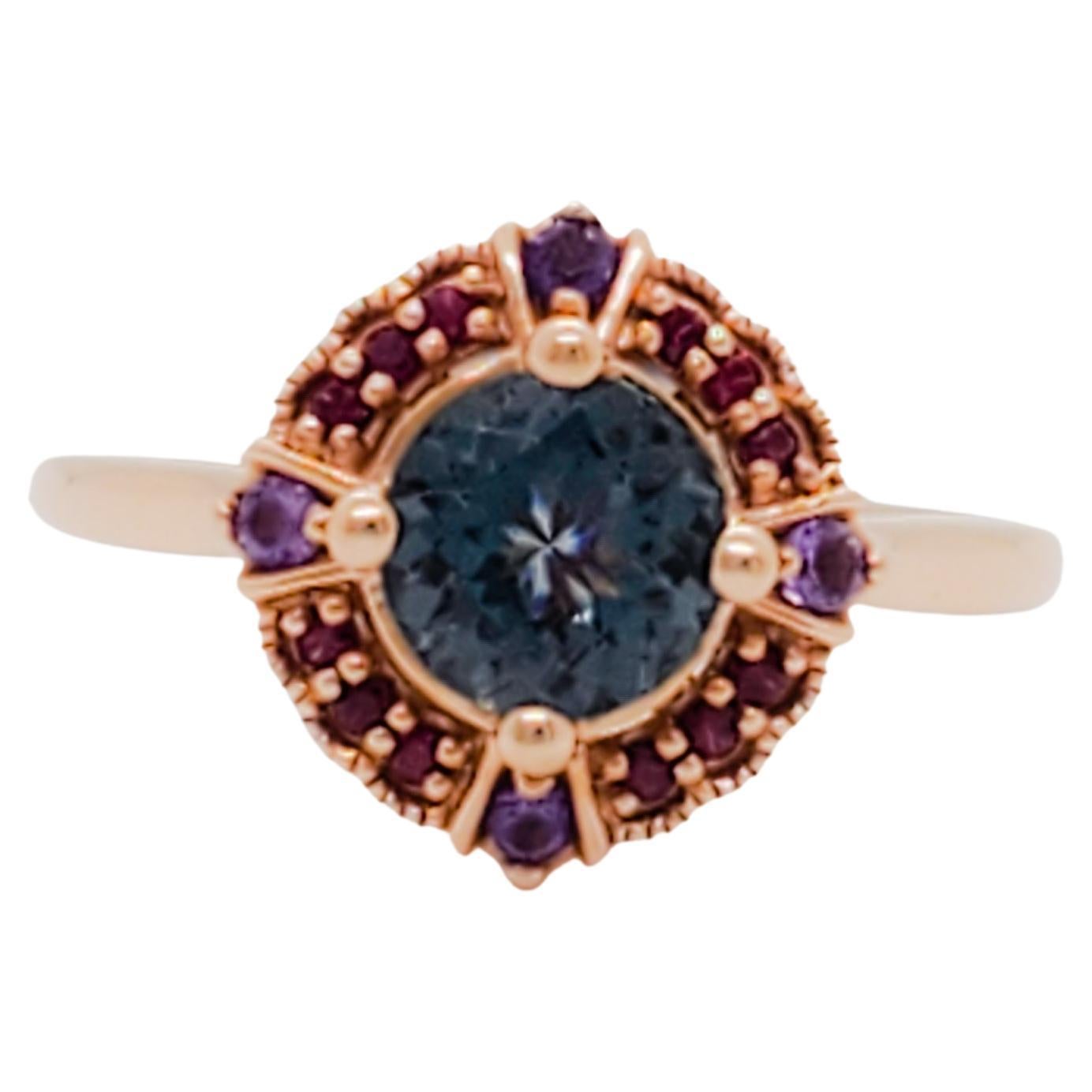 Rose Gold Ruby Amethyst Cocktail Ring by Gioia For Sale at 1stDibs