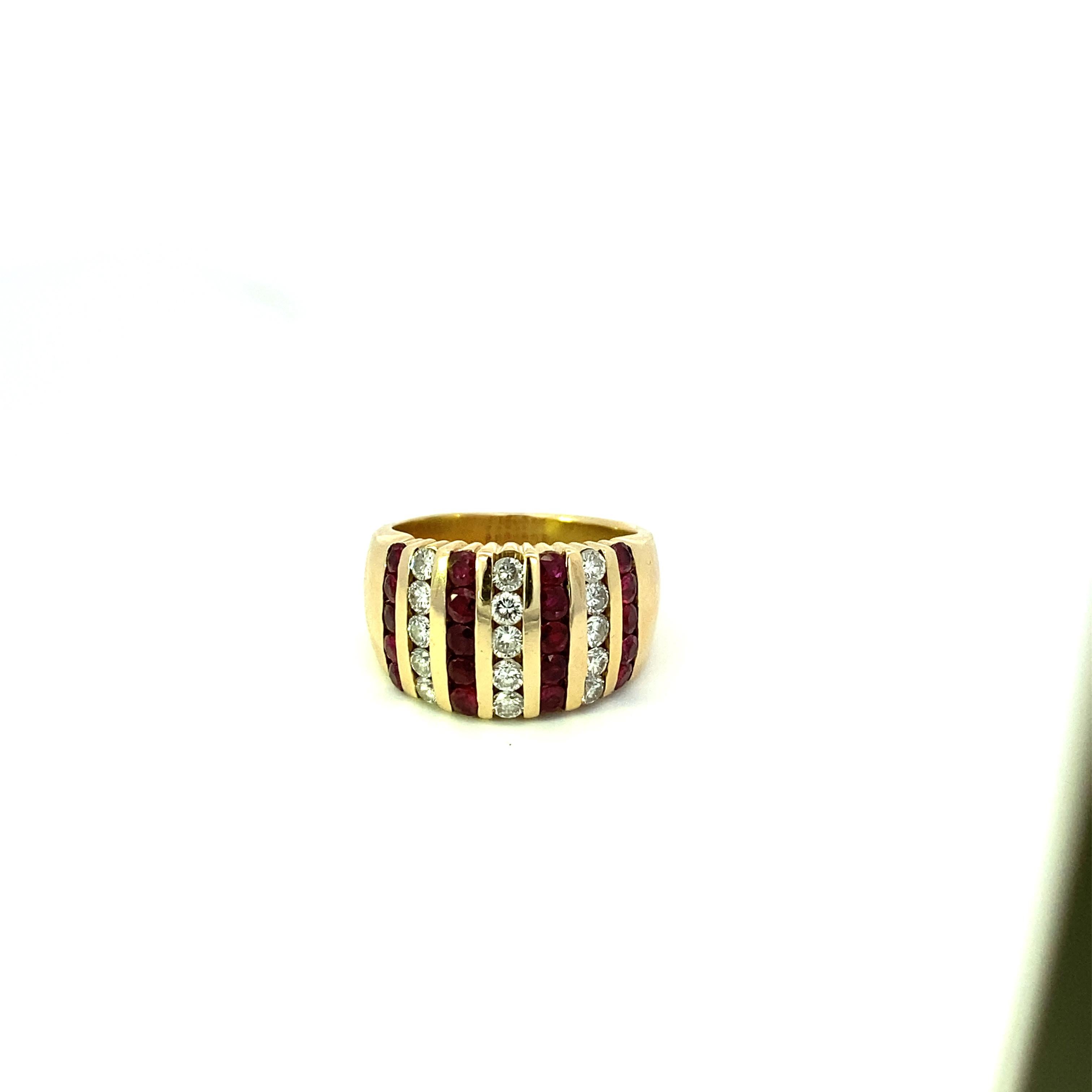 Estate Ruby and Diamond Channel Set Statement Ring For Sale at 1stDibs