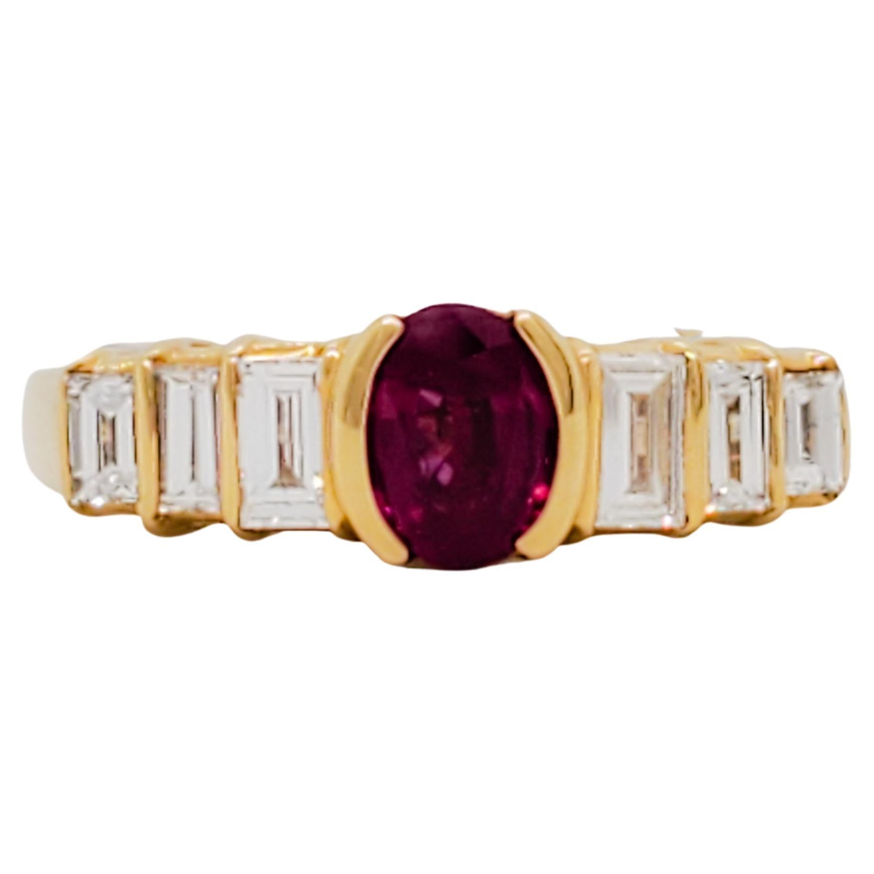 Estate Ruby Square and White Diamond Ring in 18 Karat Yellow Gold For ...