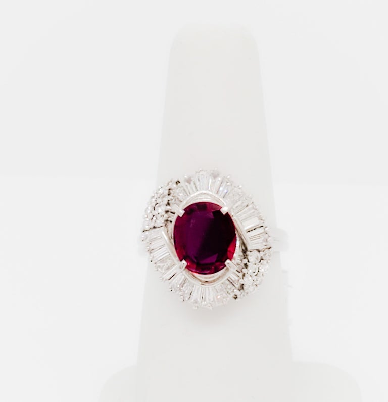 Estate Ruby and White Diamond Cocktail Ring in Platinum For Sale at 1stDibs
