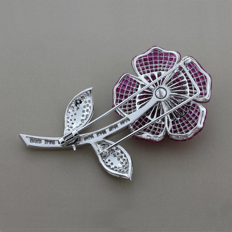 Estate Ruby Diamond Gold Florette Brooch at 1stDibs