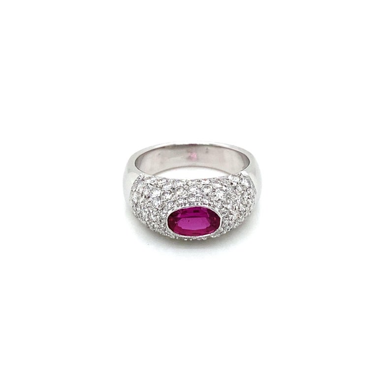 Estate Ruby Diamond Pavé Gold Band Ring For Sale at 1stDibs