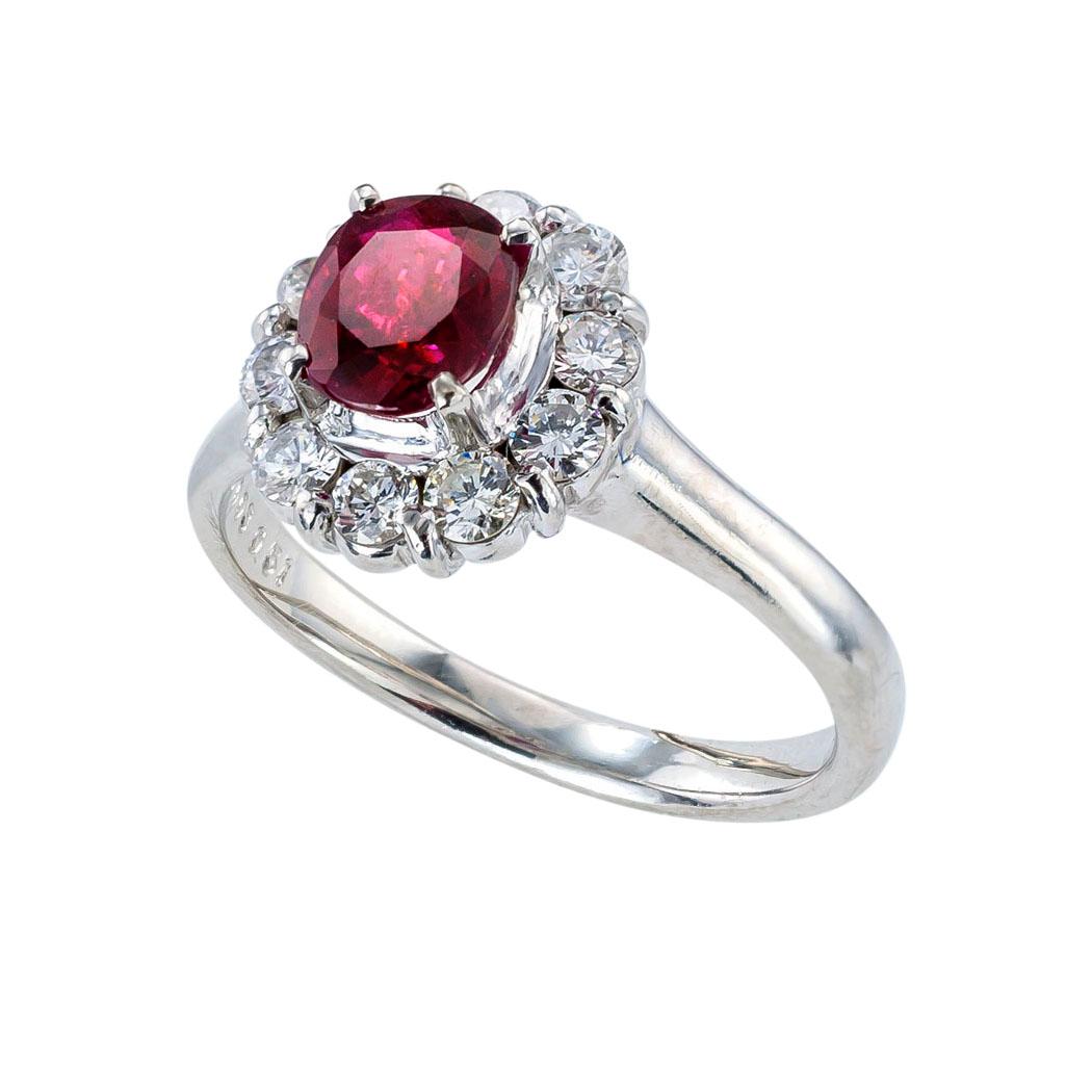 Estate Ruby Diamond Platinum Engagement Ring For Sale at 1stDibs ...