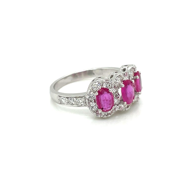 Estate Ruby Diamond Three Stone Engagement Ring For Sale at 1stDibs