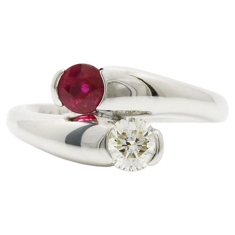 Estate Ruby Diamond Toi Et Moi Engagement Ring For Sale at 1stDibs