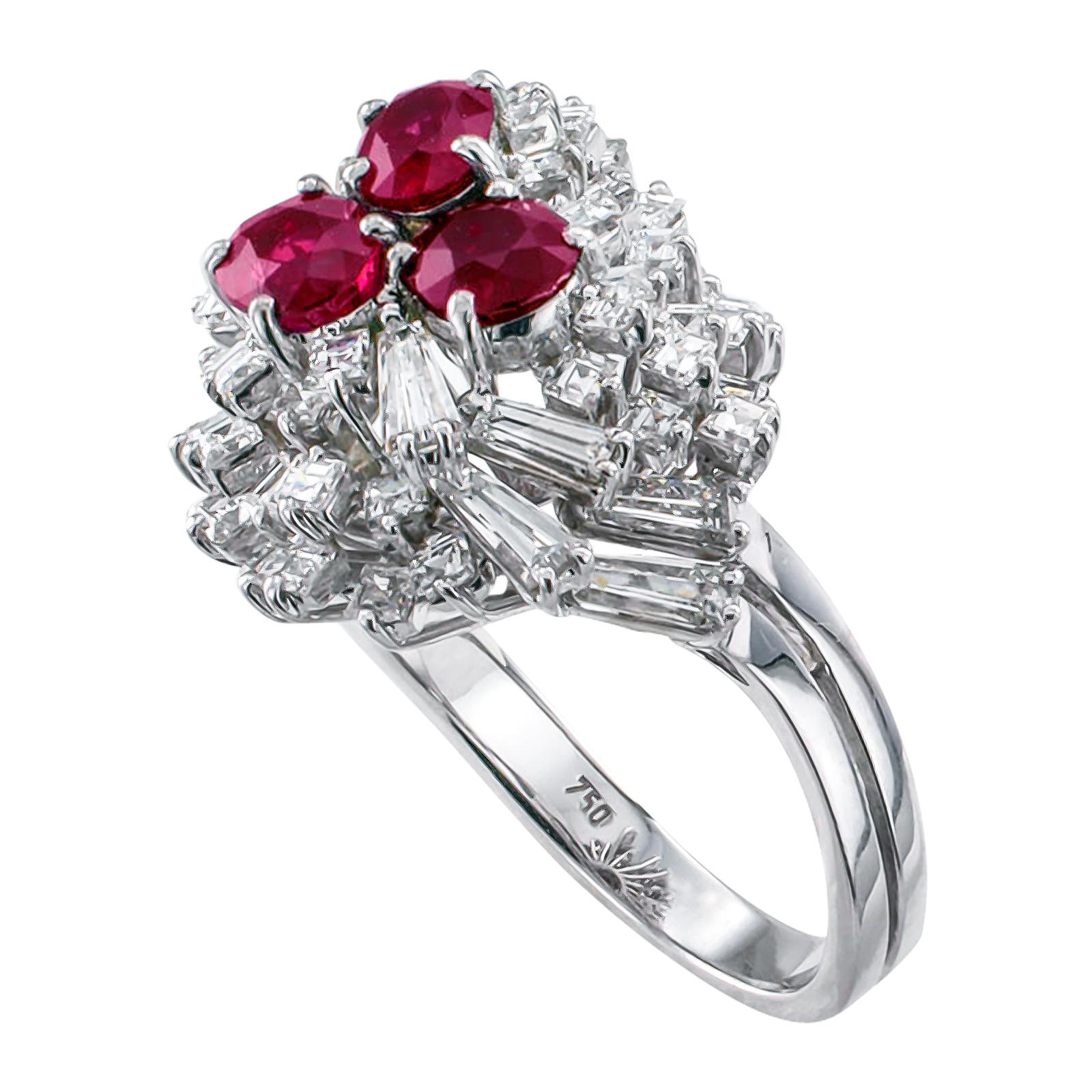 Estate Ruby Diamond White Gold Cocktail Ring For Sale at 1stDibs