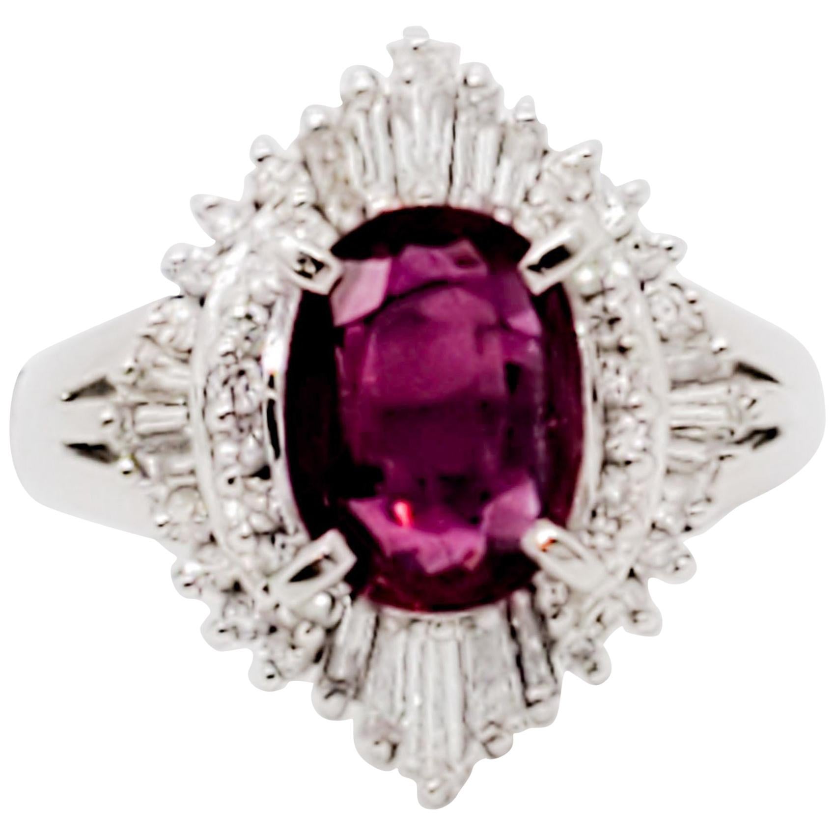 Burma Red Ruby Oval and Diamond Platinum Cocktail Ring at 1stDibs