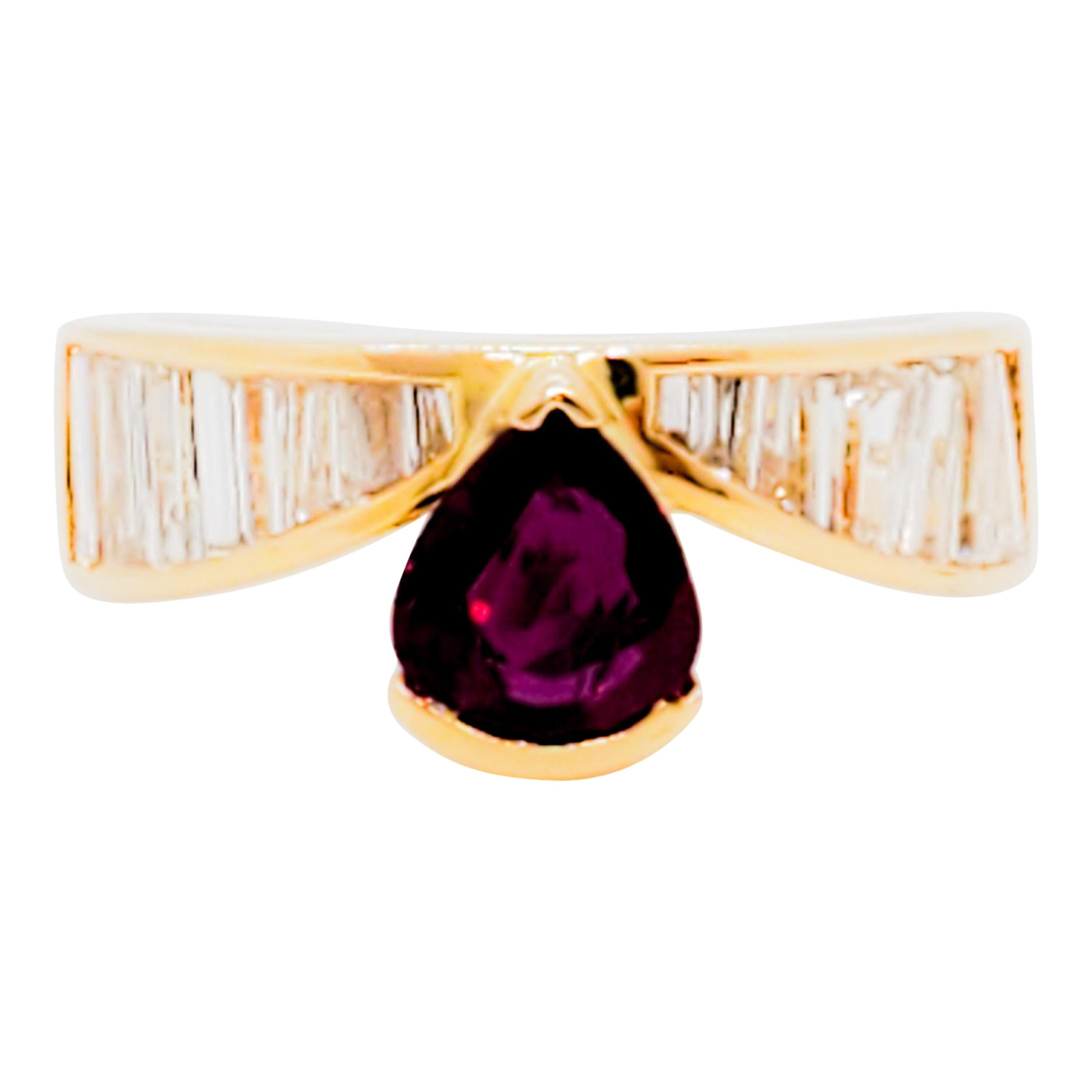 Estate Ruby Princess Cut, White Diamond, and Ruby Heart Shape Ring in ...