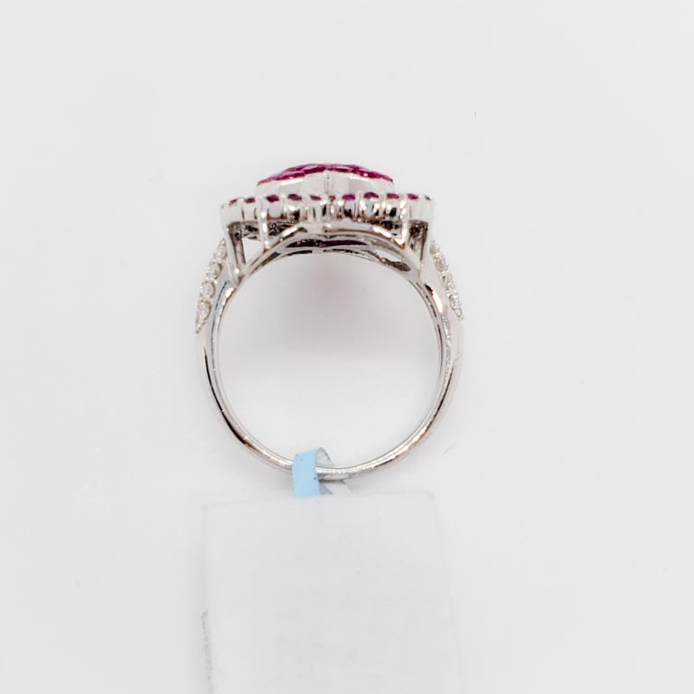 Estate Ruby Princess Cut, White Diamond, and Ruby Heart Shape Ring in ...