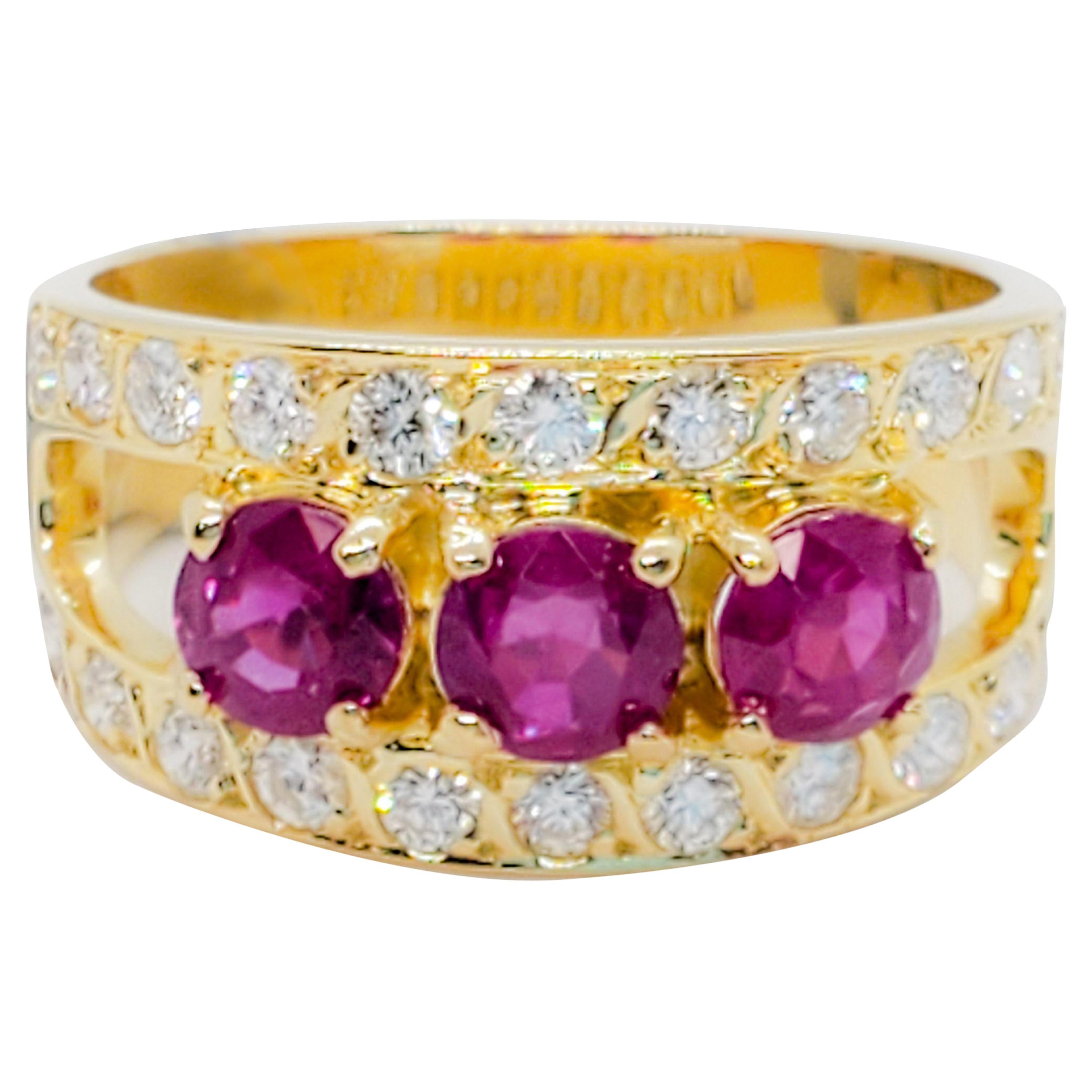 Estate Ruby Square and White Diamond Ring in 18 Karat Yellow Gold For ...