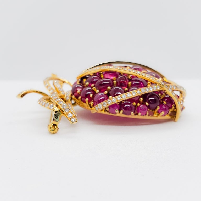 Estate Ruby Round and White Diamond Round Strawberry Brooch in 18 Karat ...