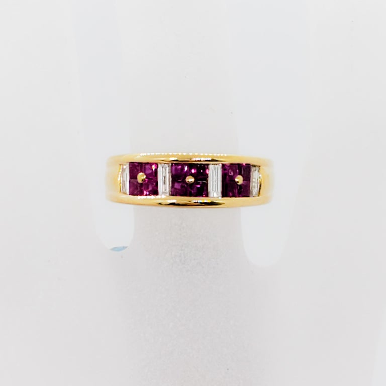 Estate Ruby Square and White Diamond Ring in 18 Karat Yellow Gold For ...