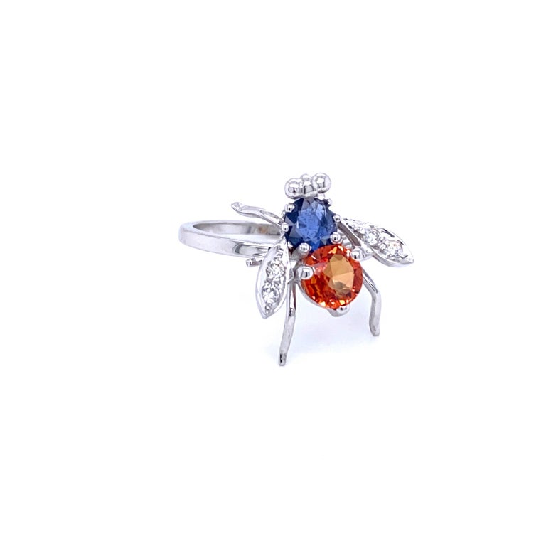 Estate Sapphire Diamond Fly Gold Ring For Sale at 1stDibs