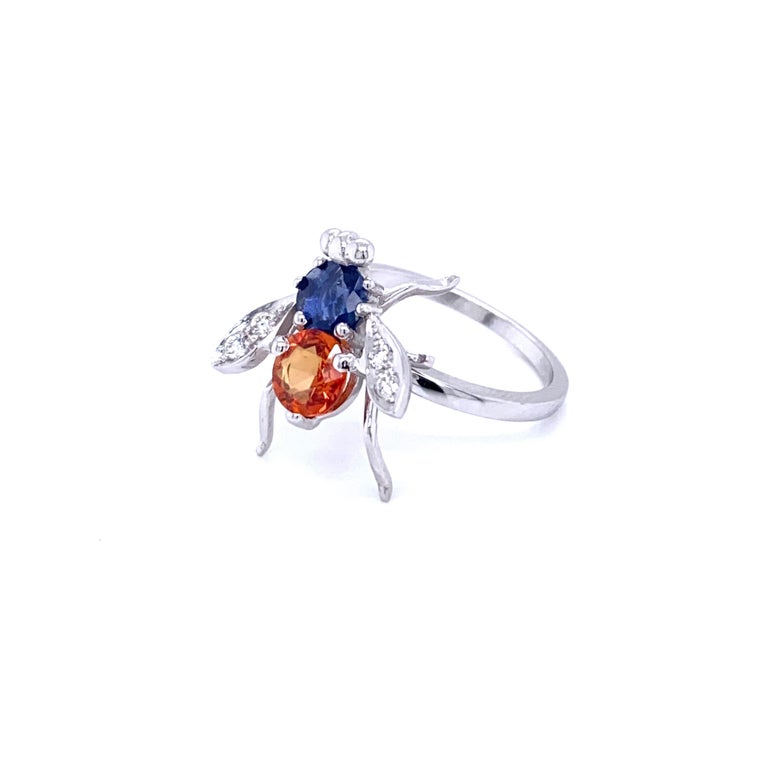 Estate Sapphire Diamond Fly Gold Ring For Sale at 1stDibs
