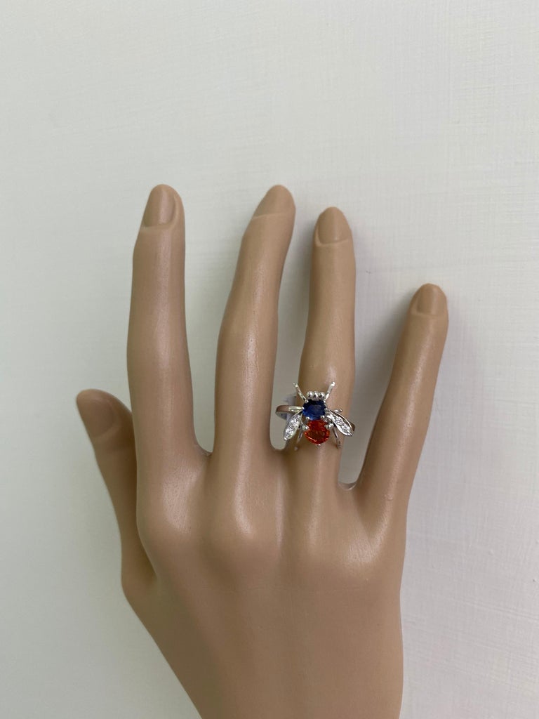 Estate Sapphire Diamond Fly Gold Ring For Sale at 1stDibs