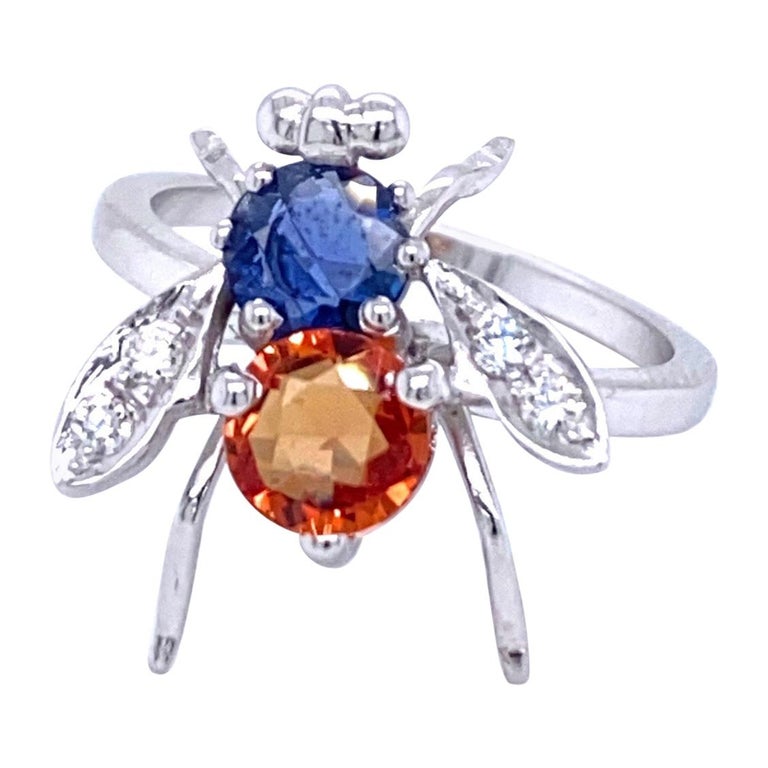 Estate Sapphire Diamond Fly Gold Ring For Sale at 1stDibs