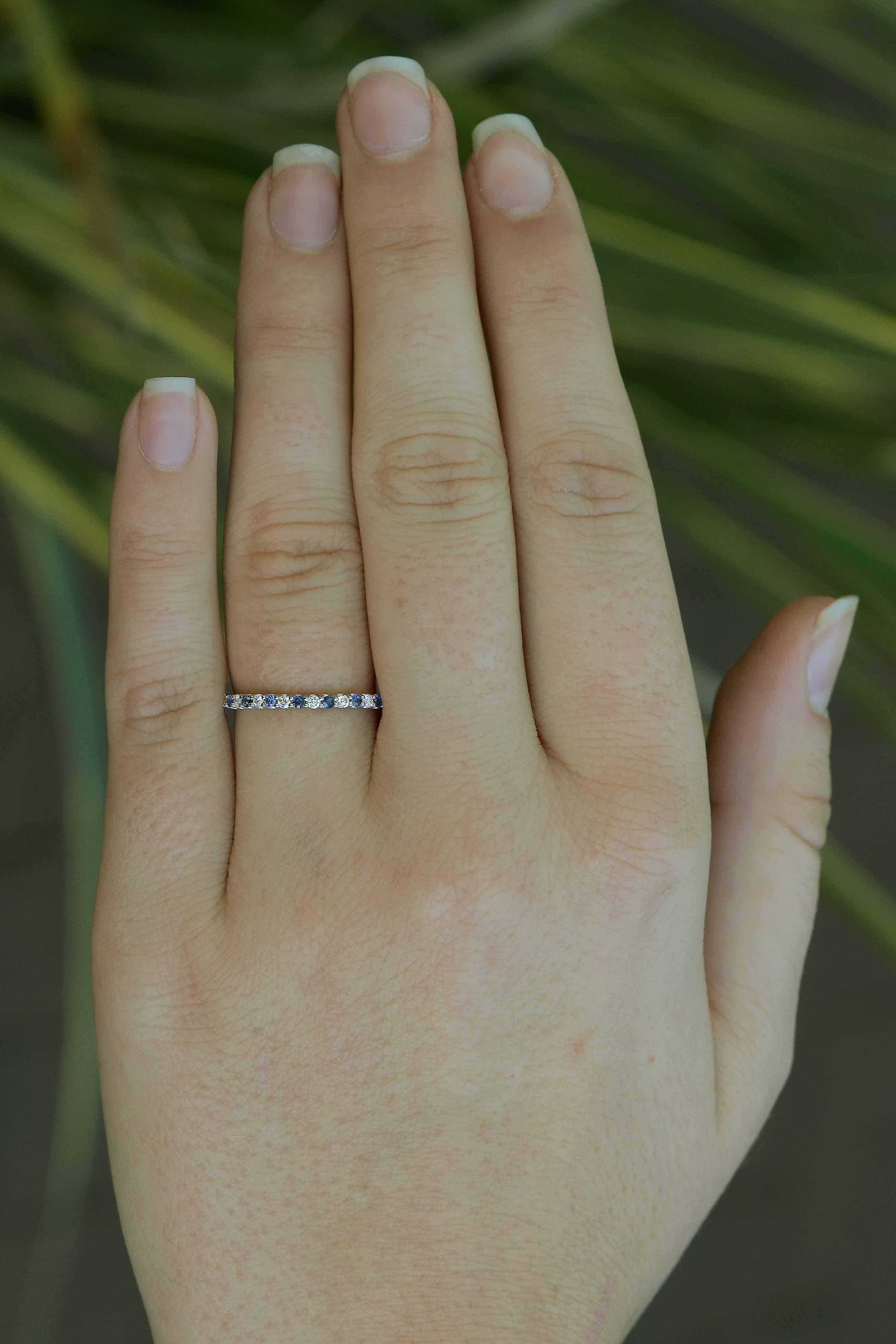 Estate Sapphire and Diamond Wedding Band Stacking Ring at 1stDibs