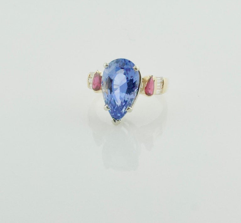 Estate Sapphire, Ruby and Diamond Ring 7.16 Carat Center "Red, White ...