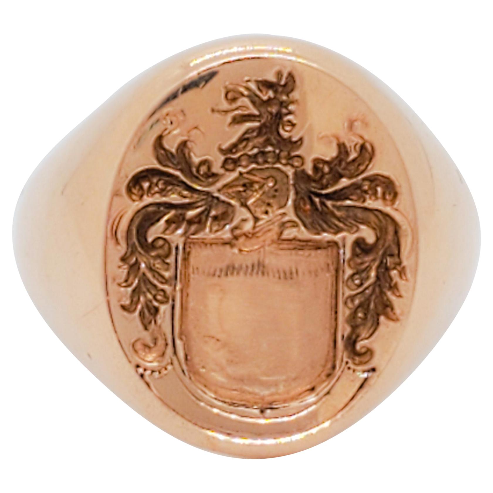 Antique Victorian Bloodstone Ring 14 Karat Rose Gold Oval Signet Mount ...