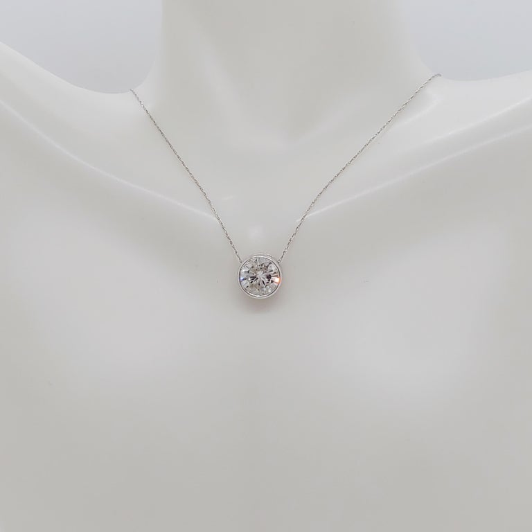 Estate Solitaire White Diamond Bezel Slider Pendant Necklace in 18k ...