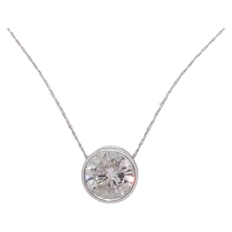 Estate Solitaire White Diamond Bezel Slider Pendant Necklace in 18k ...
