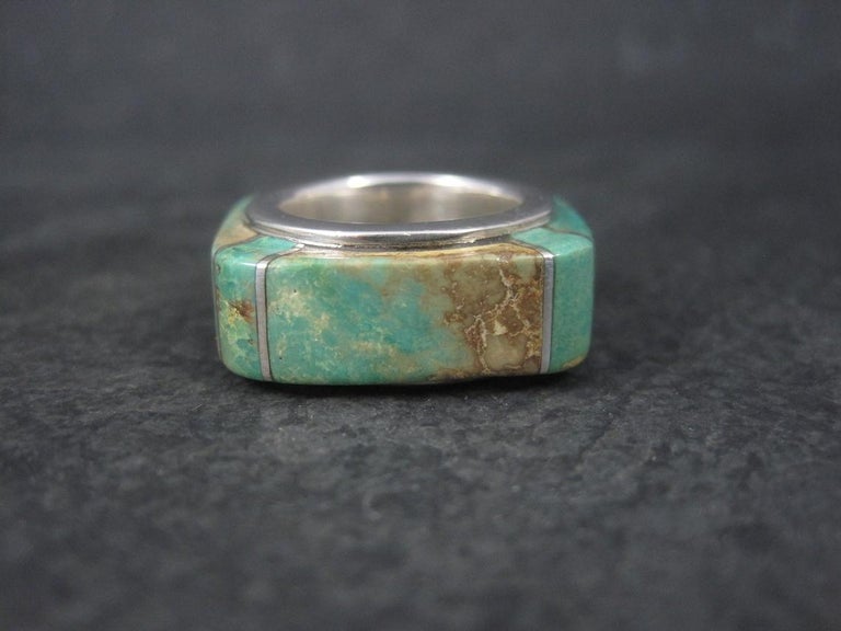 Estate Southwestern Sterling Turquoise Inlay Ring For Sale at 1stDibs