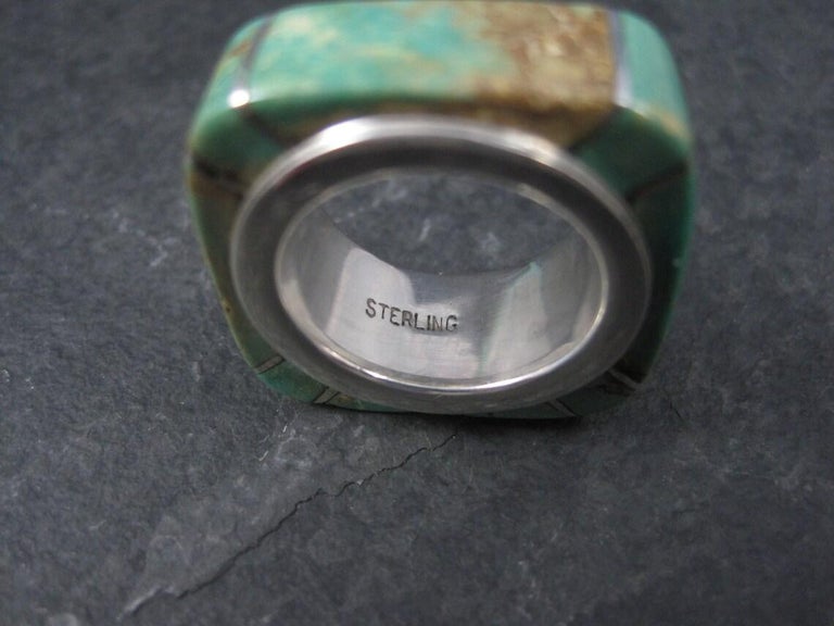 Estate Southwestern Sterling Turquoise Inlay Ring For Sale at 1stDibs