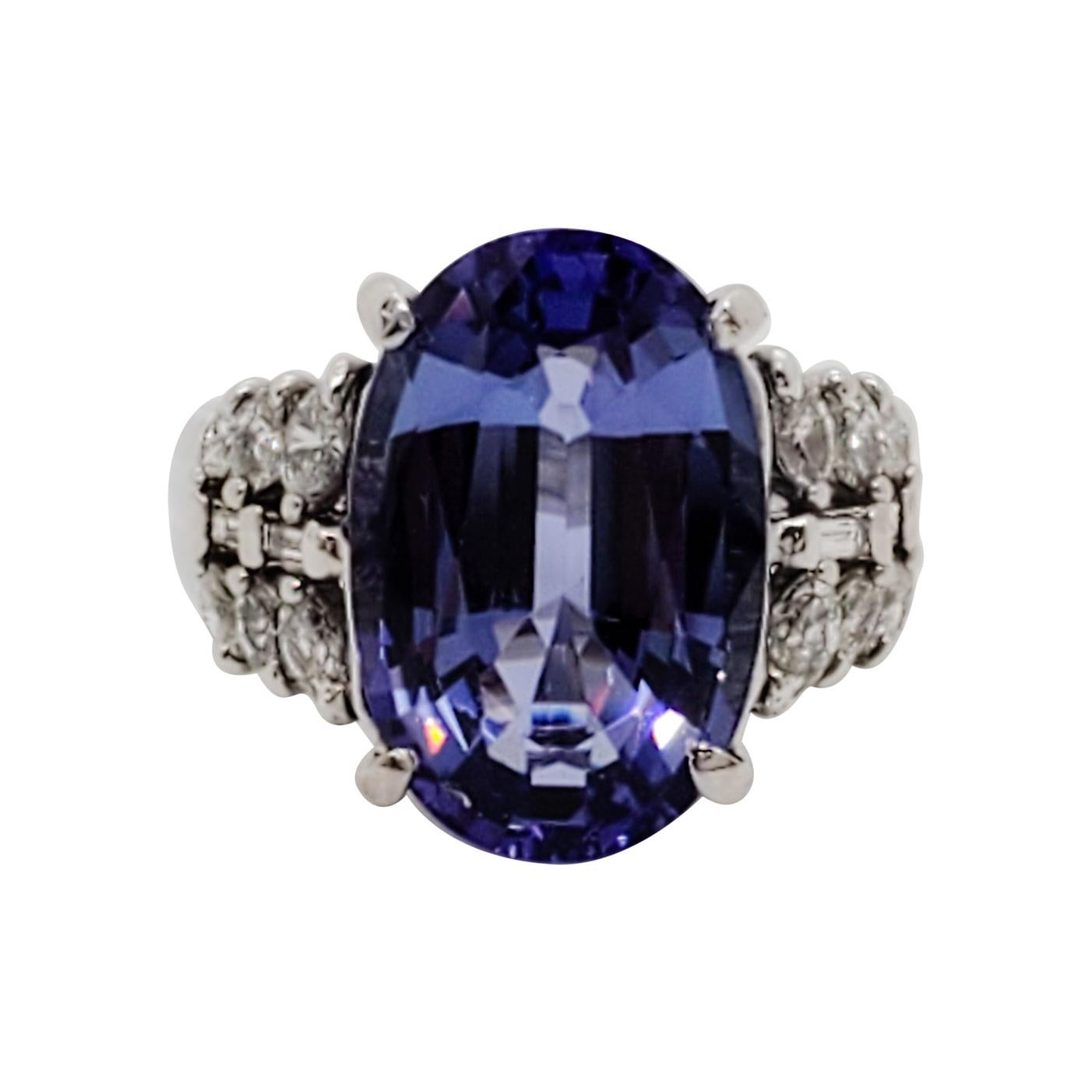 Estate Amethyst Oval and White Diamond Cocktail Ring in Platinum For ...