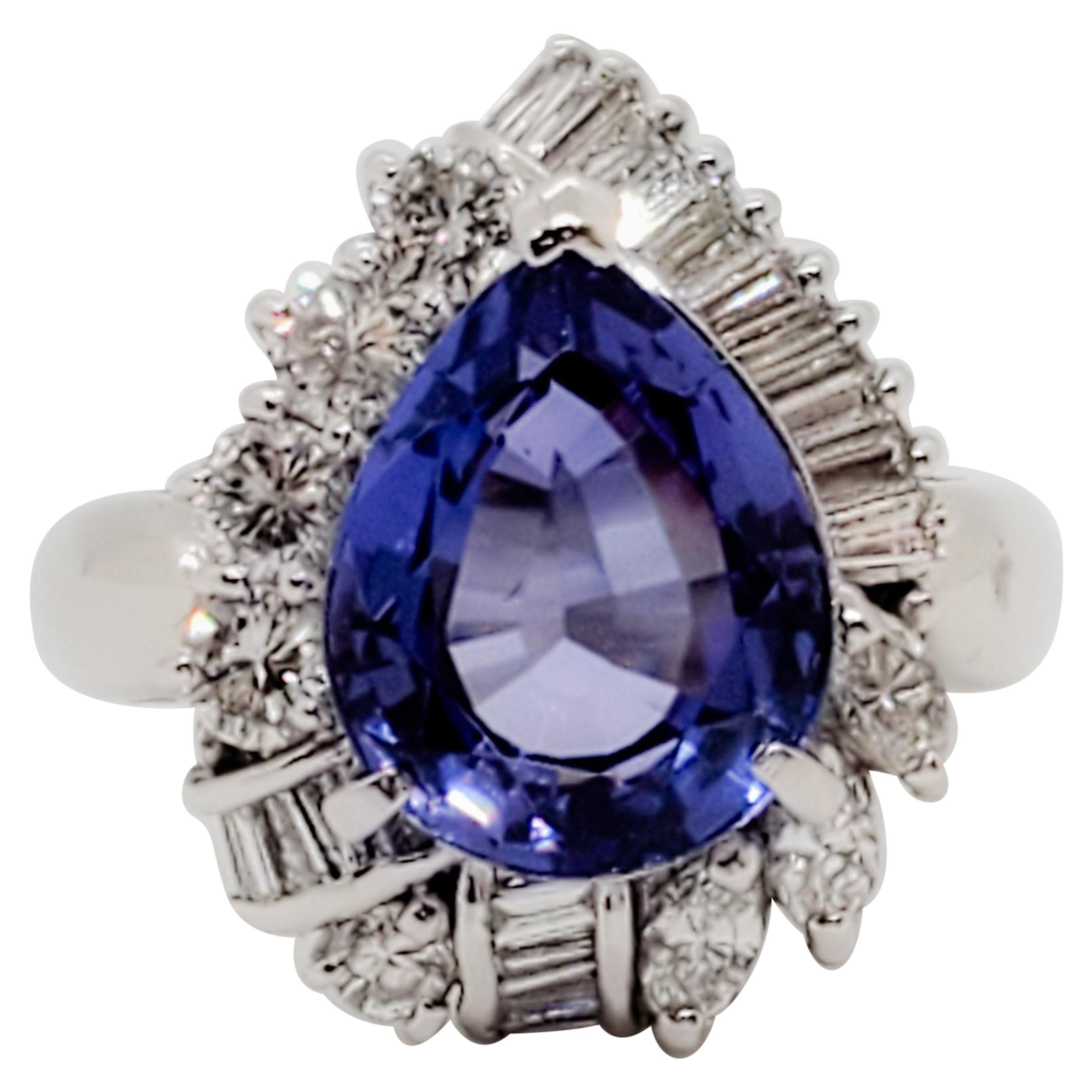 Tanzanite and Pear Shaped Diamond Platinum Cocktail Ring at 1stDibs ...