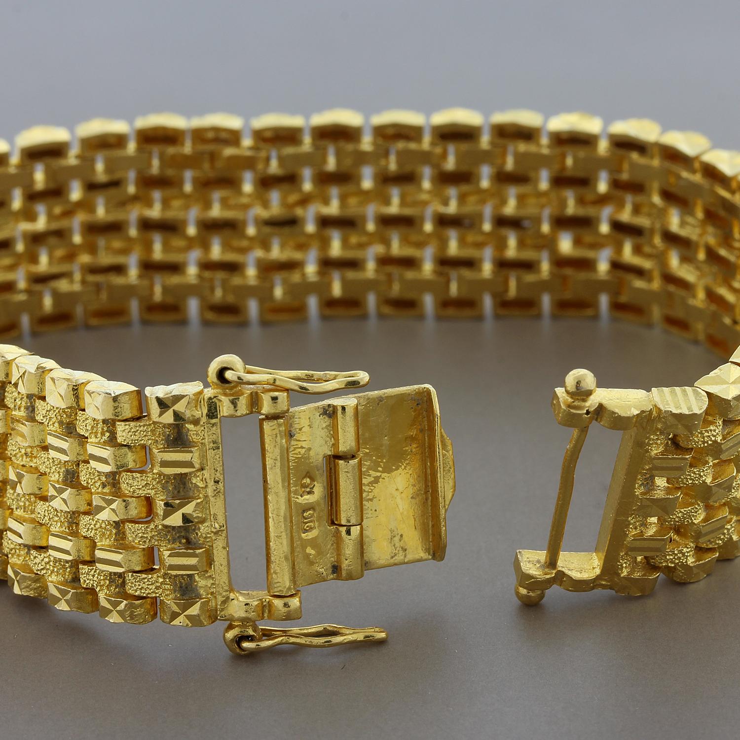 Estate Textured Wide Gold Bracelet at 1stDibs | wide gold bracelet ...