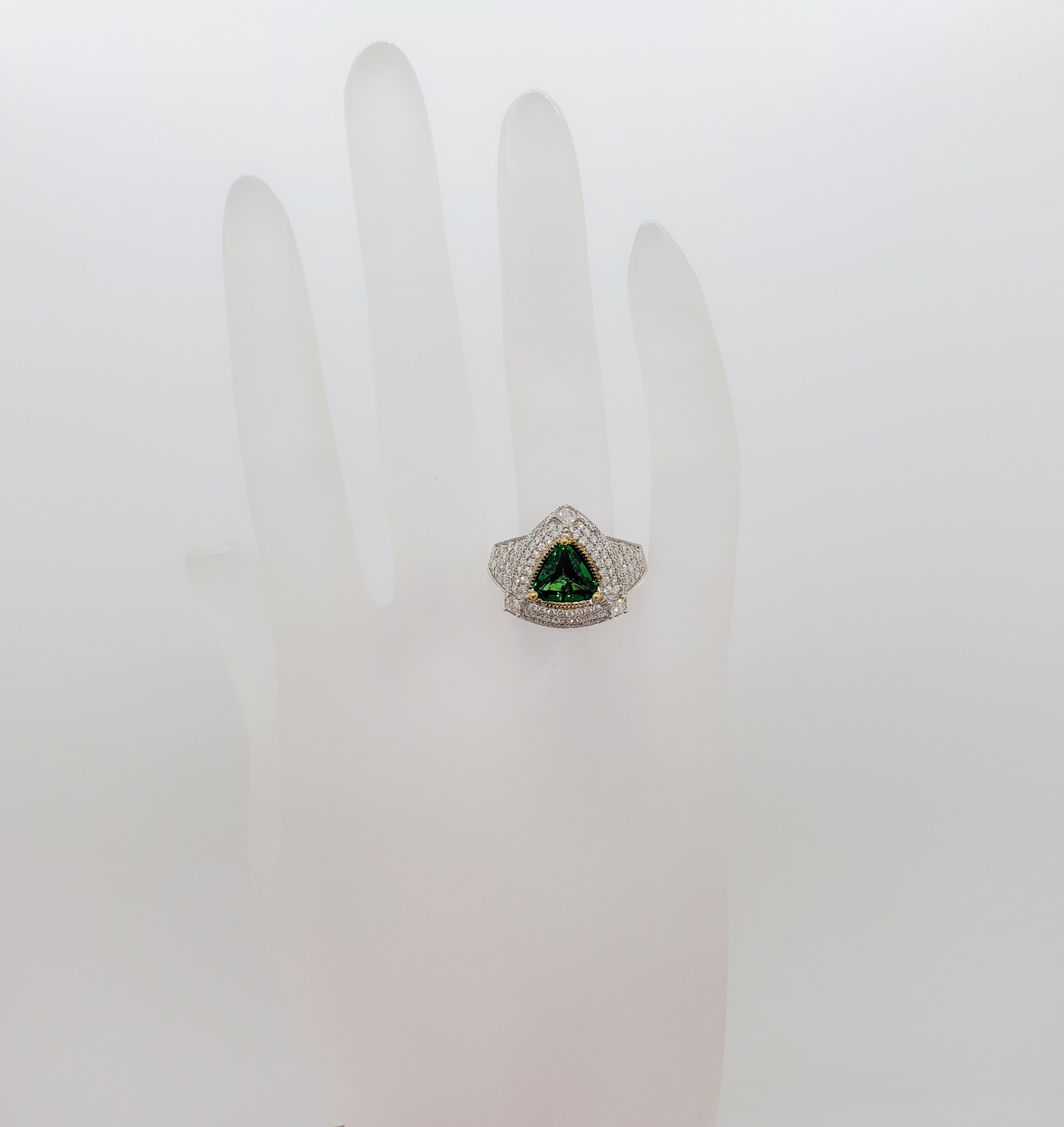 Estate Tsavorite and Pave Diamond Cocktail Ring in 14k Gold For Sale at ...