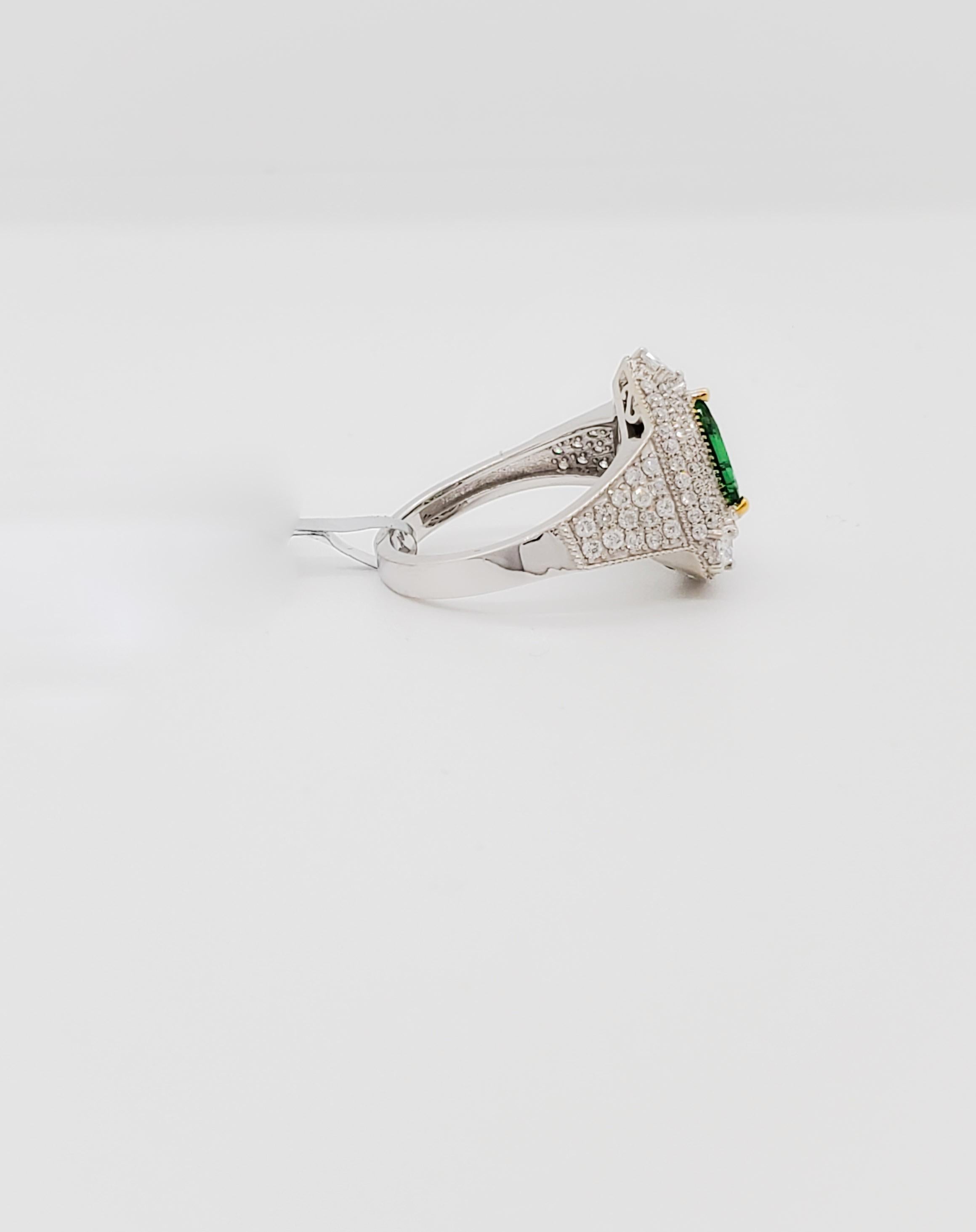 Estate Tsavorite and Pave Diamond Cocktail Ring in 14k Gold For Sale at ...