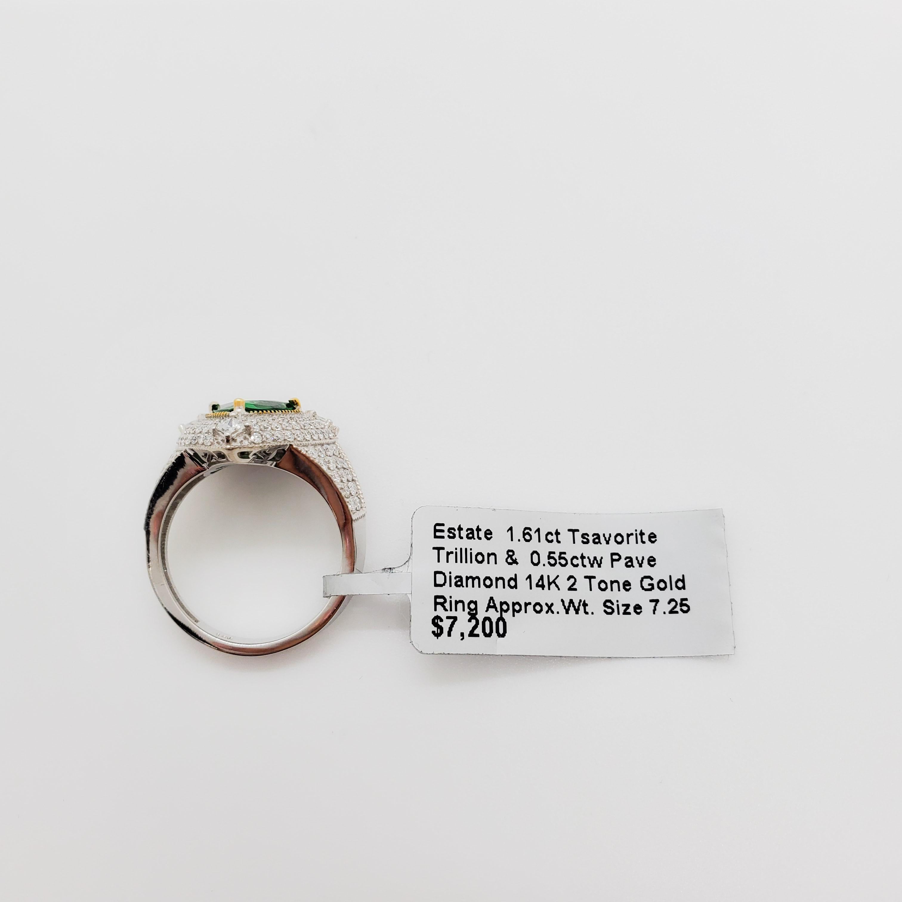 Estate Tsavorite and Pave Diamond Cocktail Ring in 14k Gold For Sale at ...