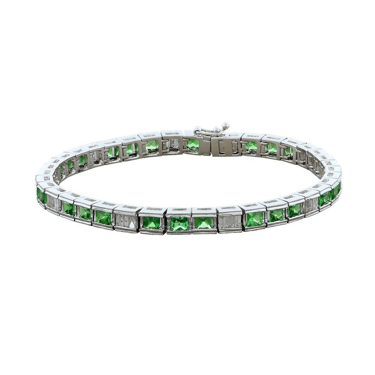 Estate Tsavorite Diamond Gold Bracelet For Sale at 1stDibs