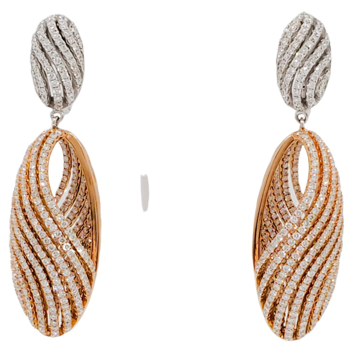 Diamond Dangle Two-Tone Gold Dangle Earrings For Sale at 1stDibs