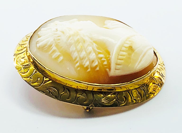 Estate Victorian Carved Conch Shell Cameo with 10 Karat Yellow Gold ...