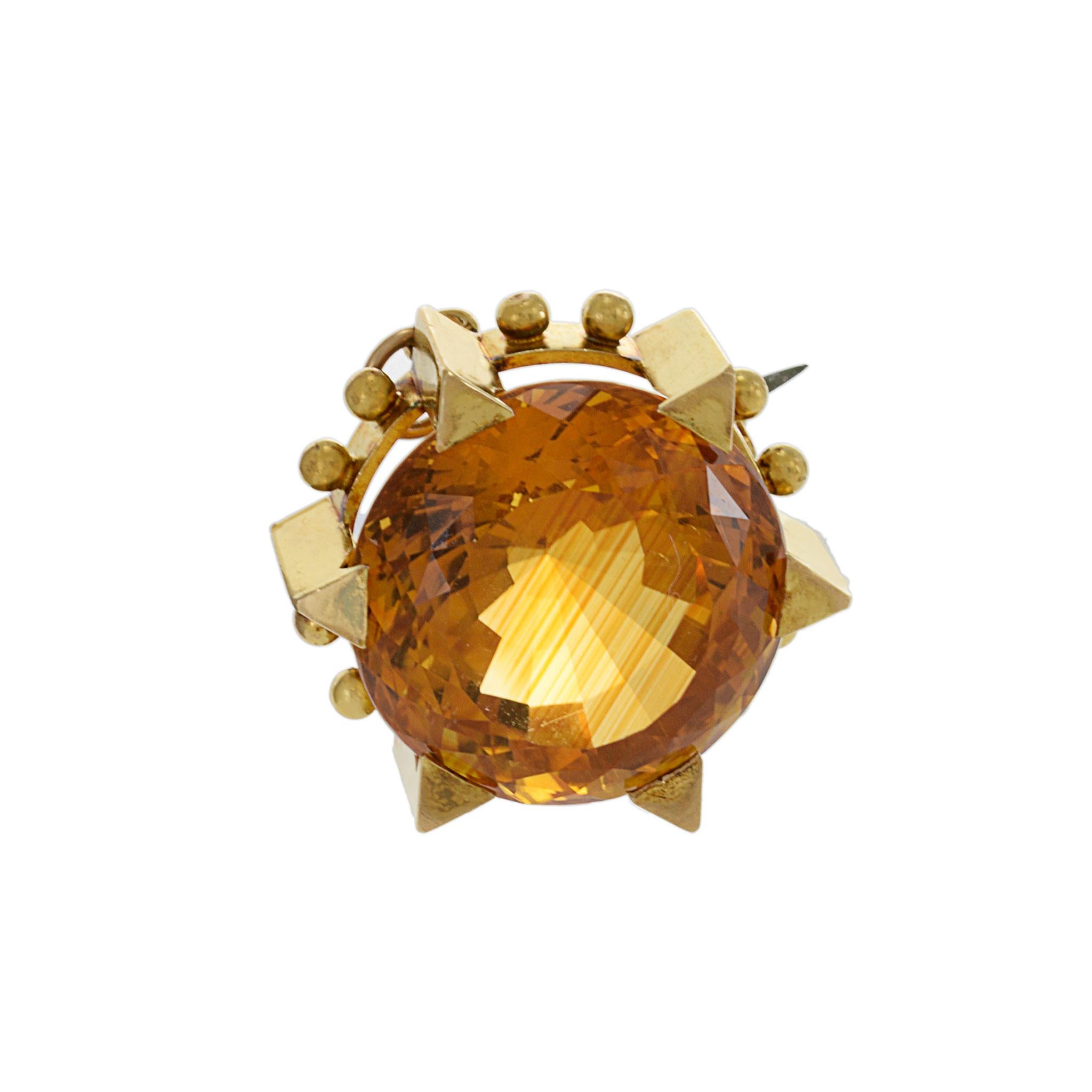 Estate Victorian Era 15KT Yellow Gold Golden Topaz Sun Lapel Pin For ...