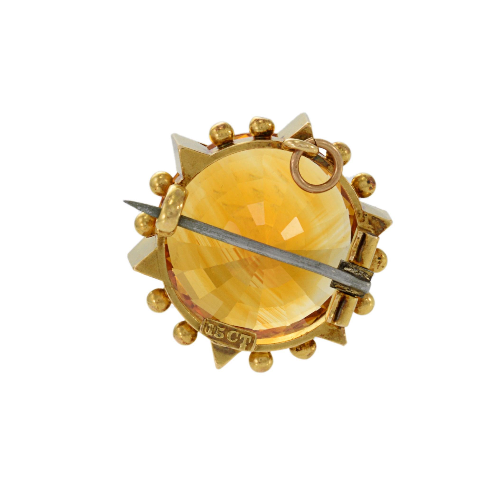 Estate Victorian Era 15KT Yellow Gold Golden Topaz Sun Lapel Pin For ...