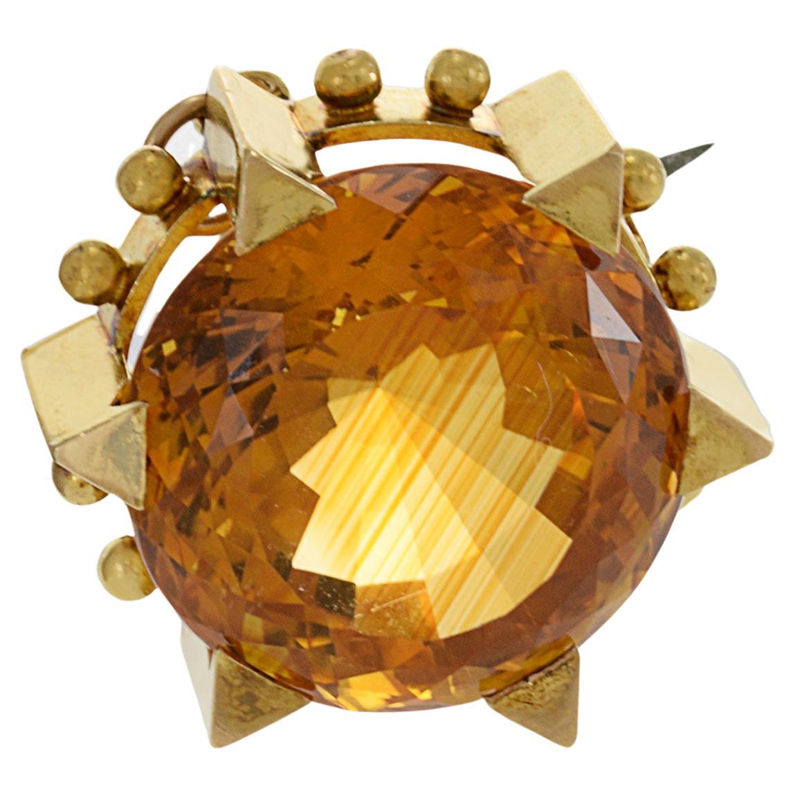 Estate Victorian Era 15KT Yellow Gold Golden Topaz Sun Lapel Pin For ...