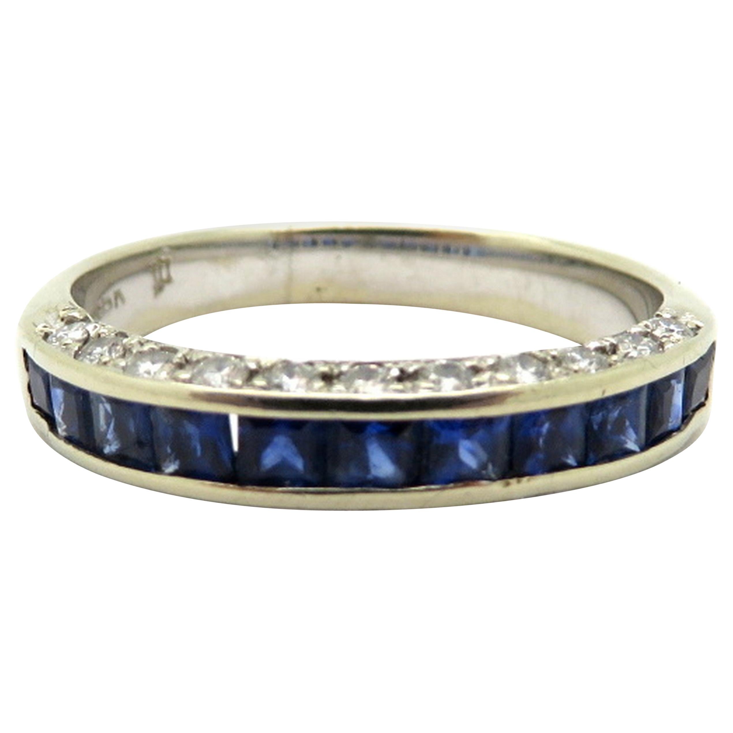 Estate Vintage 18 Karat White Gold Square Sapphire and Diamond Band ...