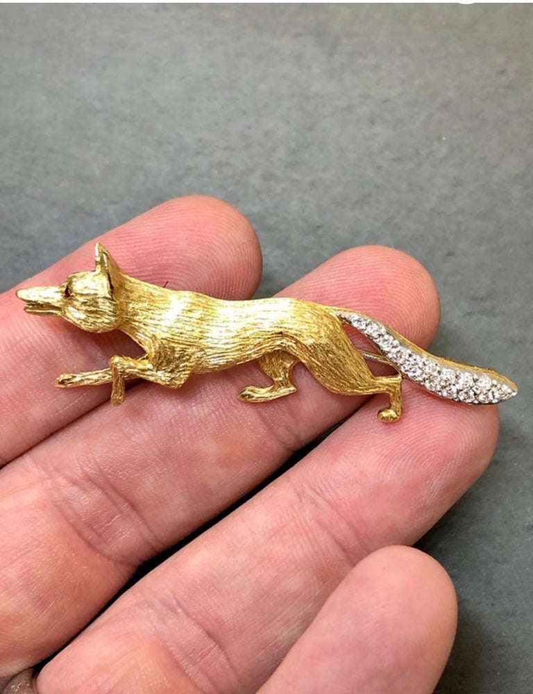 Estate Vintage 18K Diamond Ruby Edward Wolfe Fox Pin Brooch For Sale at ...