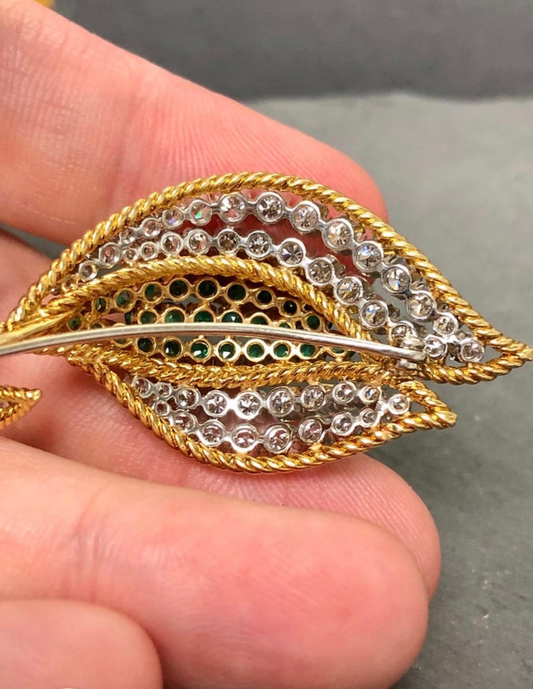 Estate Vintage 18K Platinum Diamond Emerald Tulip Brooch For Sale at ...