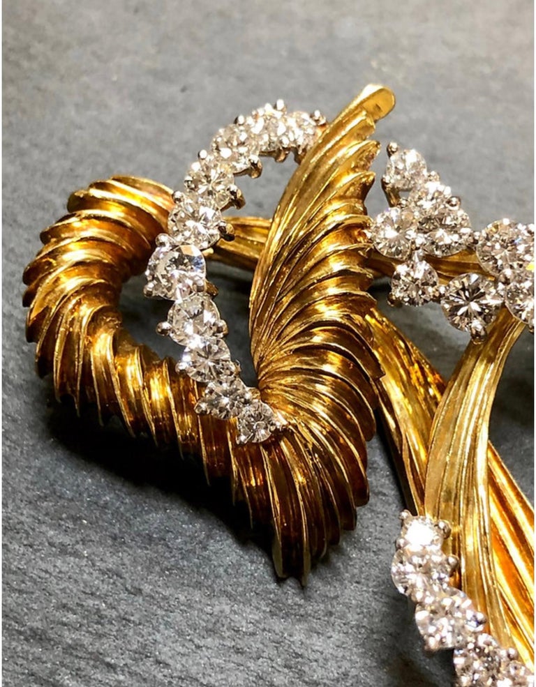 Estate Vintage Abstract Henry Dunay 18K Platinum Diamond Brooch Pin For ...