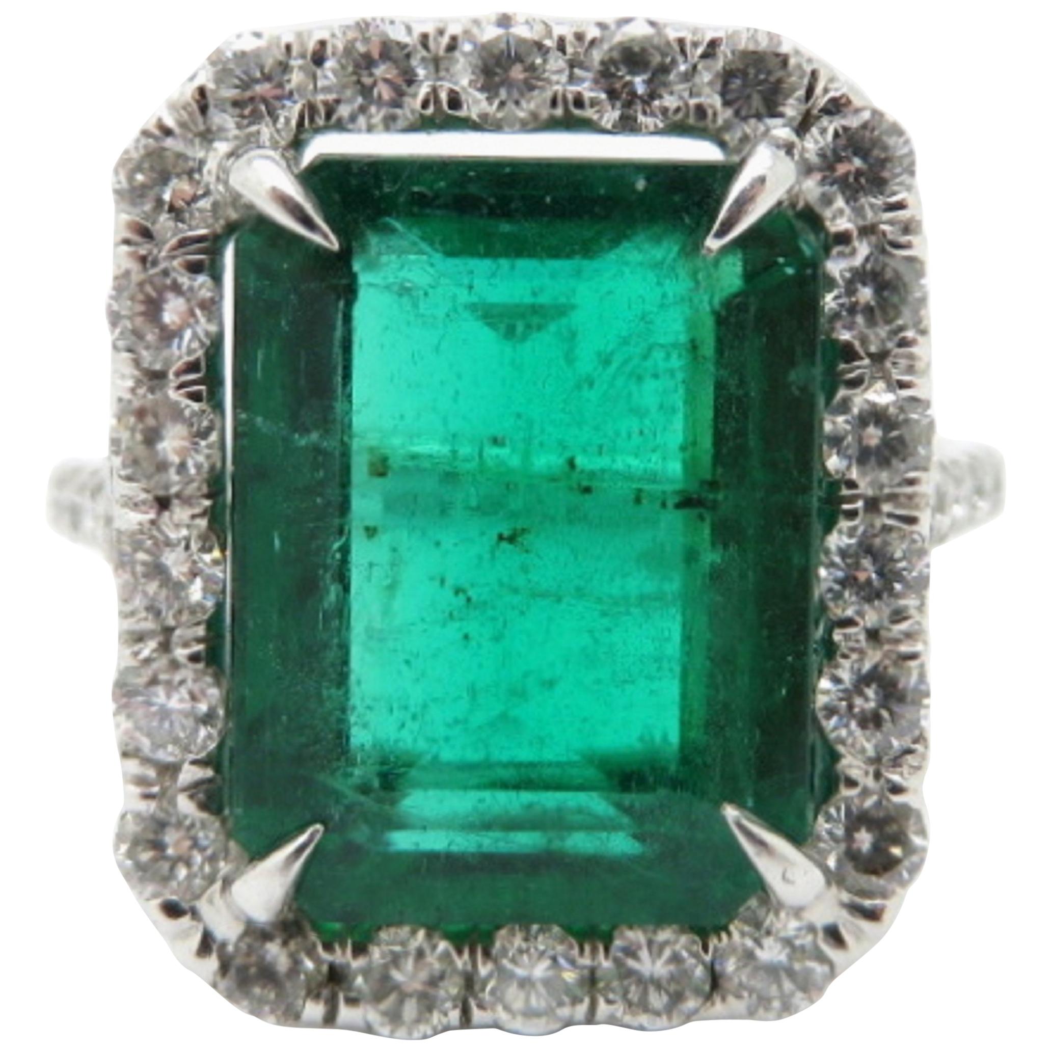 Antique Diamond Emerald Platinum Ring at 1stDibs